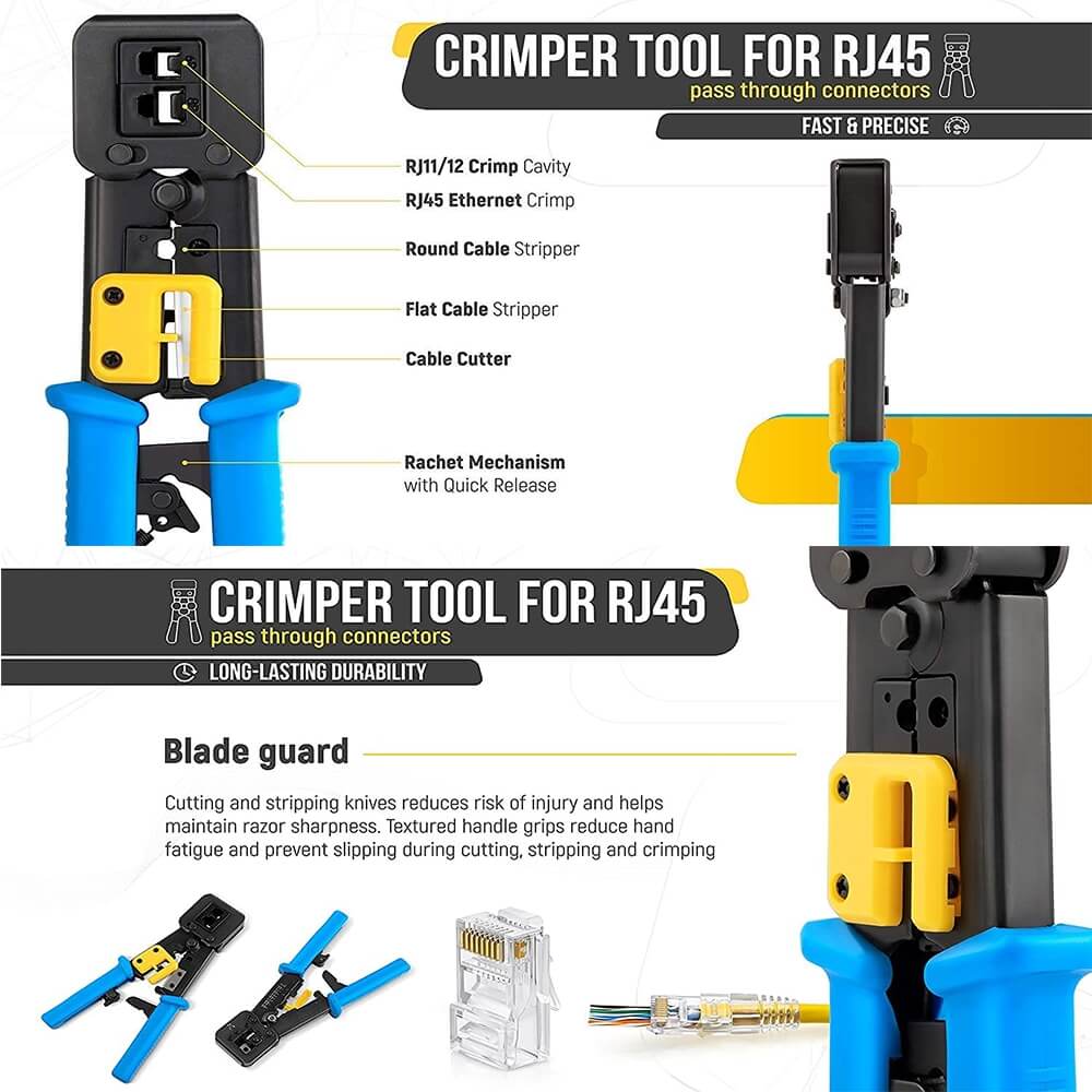 Ultimate Pass Through RJ45 Crimping Tool Kit | Create High-Quality ...