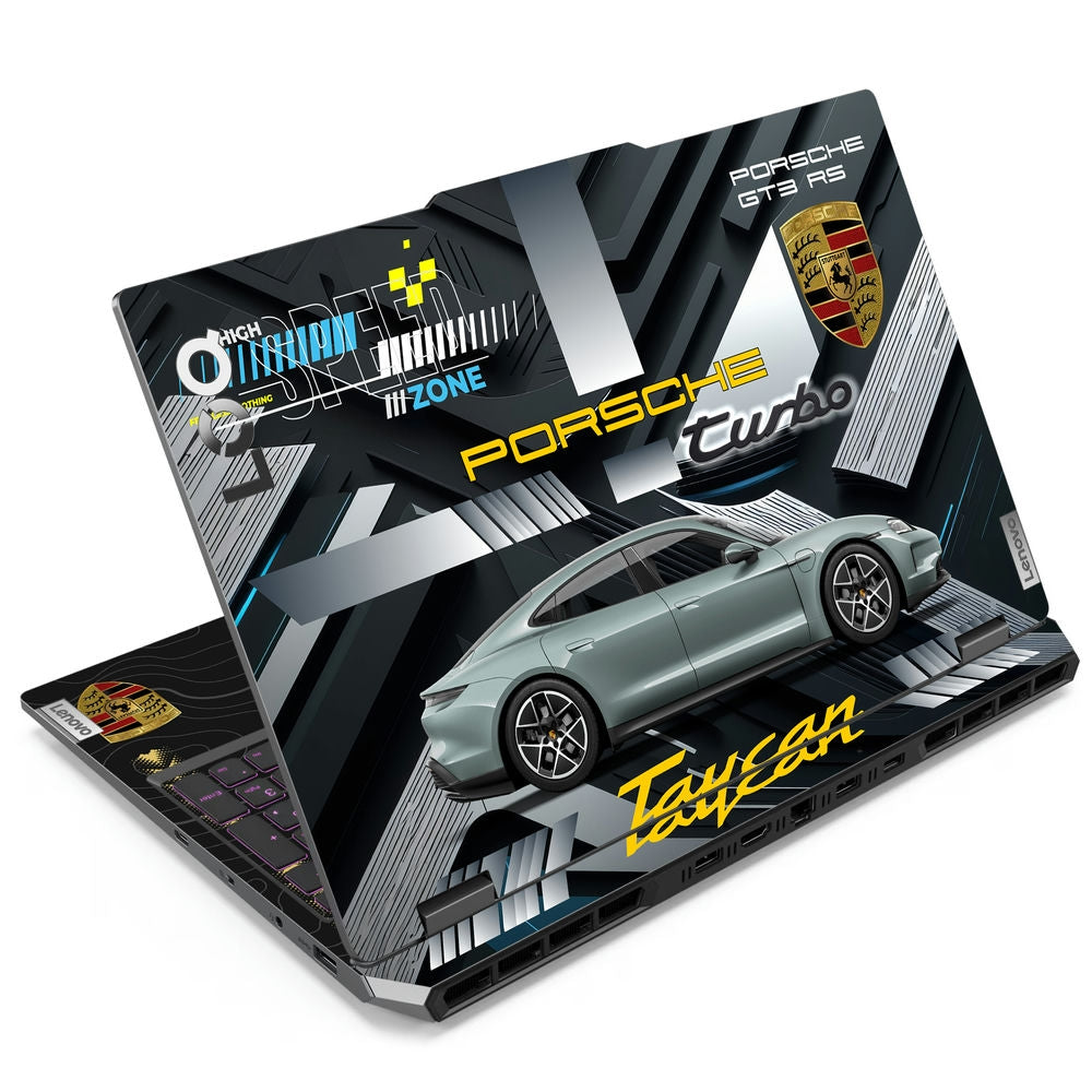 Shop Silver Porsche Taycan Turbo High Speed Zone Design Laptop Skin for ...