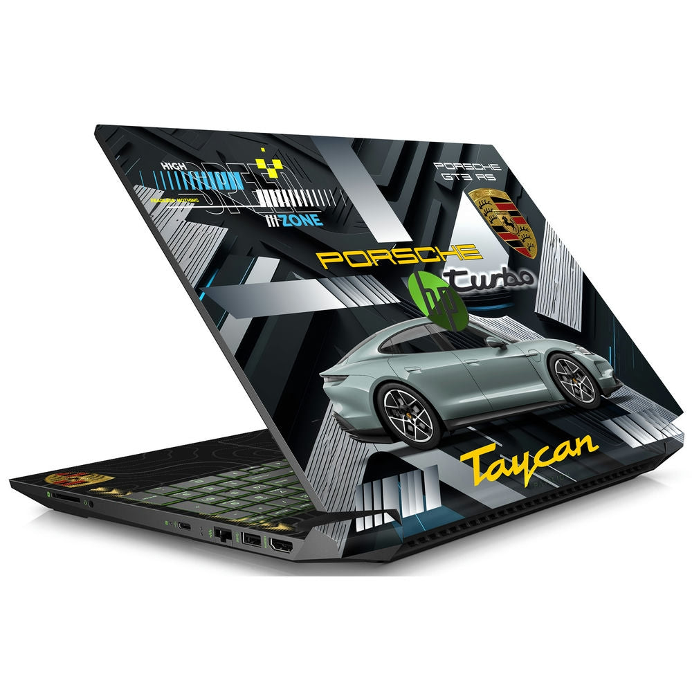 Shop Silver Porsche Taycan Turbo High Speed Zone Design Laptop Skin for ...