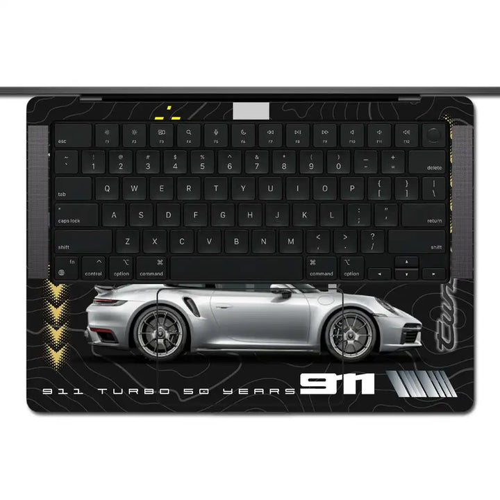 Silver Porsche 911 Turbo S Black Topographic Speed Zone Design Laptop ...