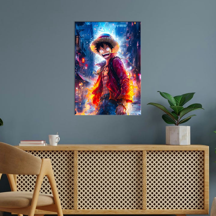 High-Quality Metal Posters - Anime Monkey D Luffy Fire Water | Vibrant ...