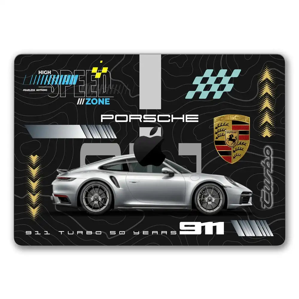 Silver Porsche 911 Turbo S Black Topographic Speed Zone Design Laptop ...