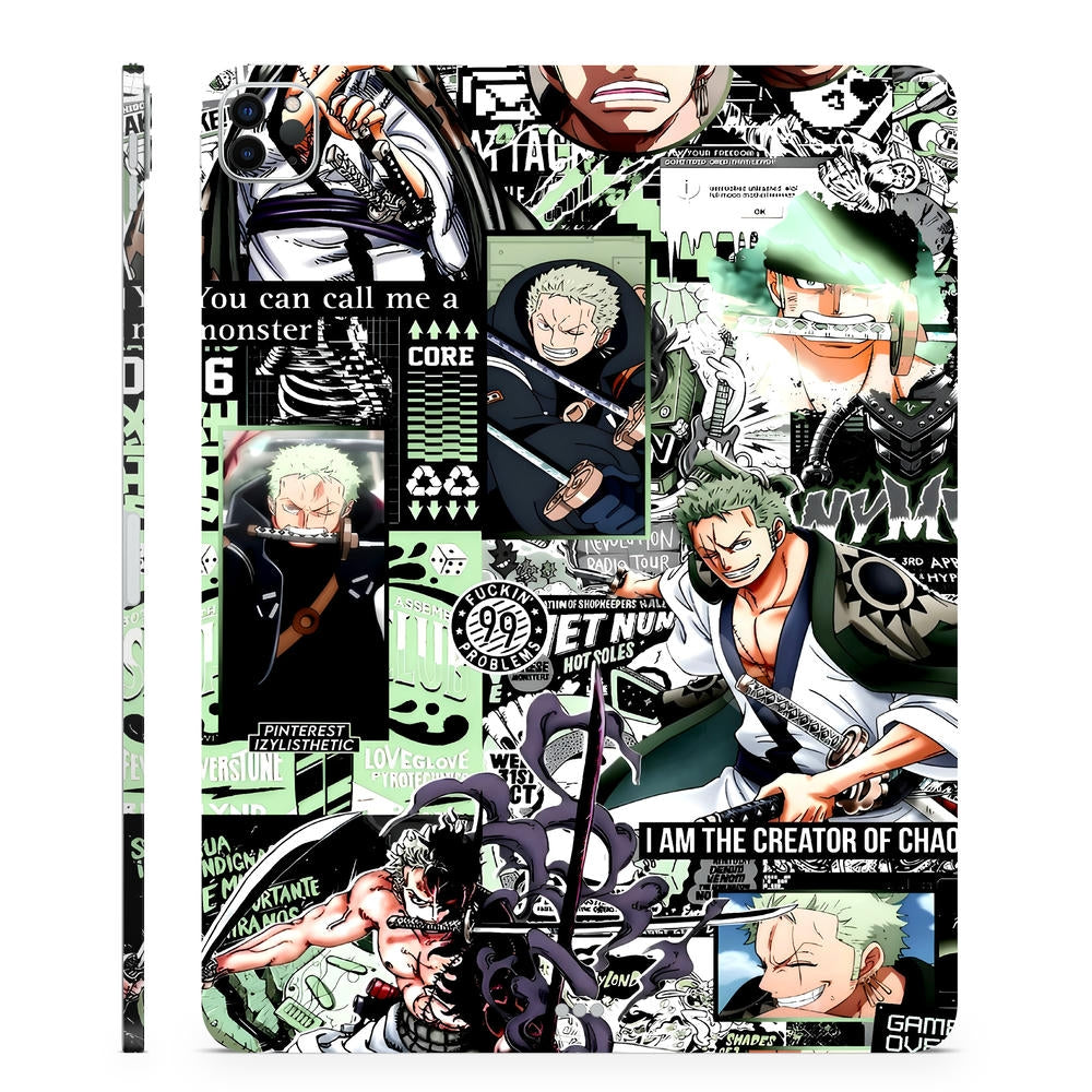 3D Embossed Tablet Skin - Roronoa Zoro Chaos Grid Art – SkinsLegend