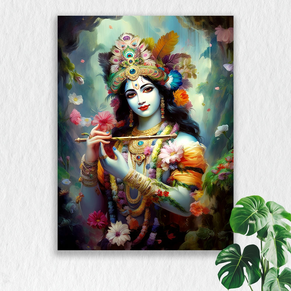 Self Adhesive Textured Vinyl Poster - Krishna Playing Flute – SkinsLegend