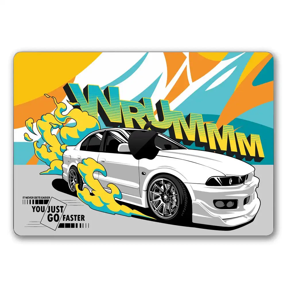 Wrummm You Just Go Faster White Sports Car with Flames Laptop Skin for ...