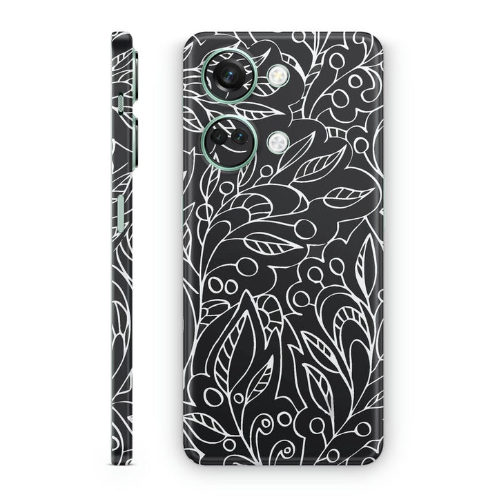 Mobile Skin Wrap White Leaves on Black : Protect Your Phone and Add a ...