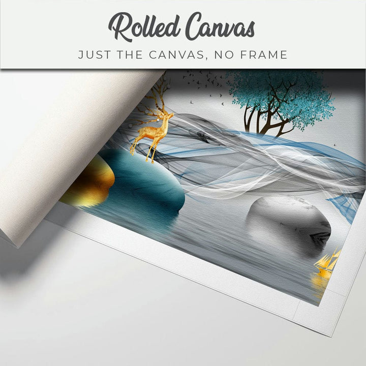 Canvas Painting - Deer 3D Horns Blue Tree – SkinsLegend