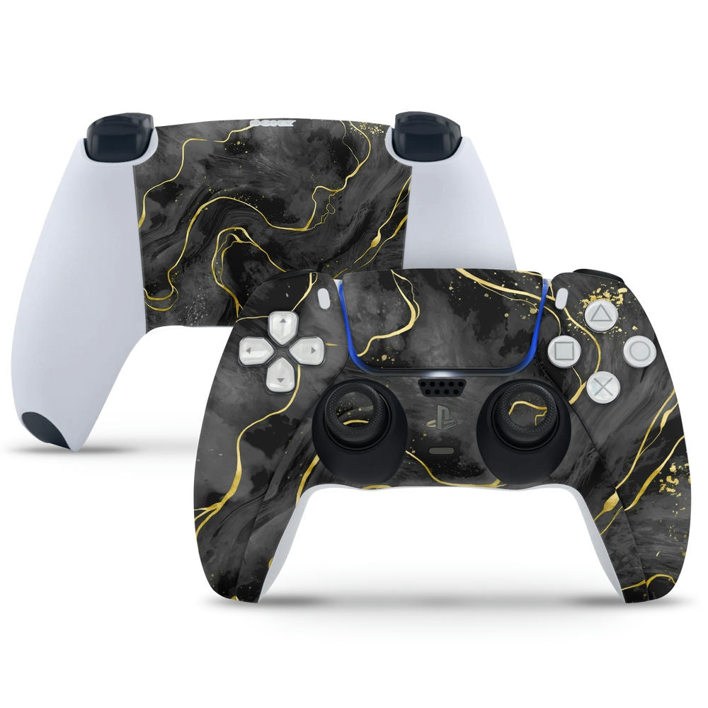 PlayStation 5 Controller Skin - Golden Effect on Black Marble – SkinsLegend