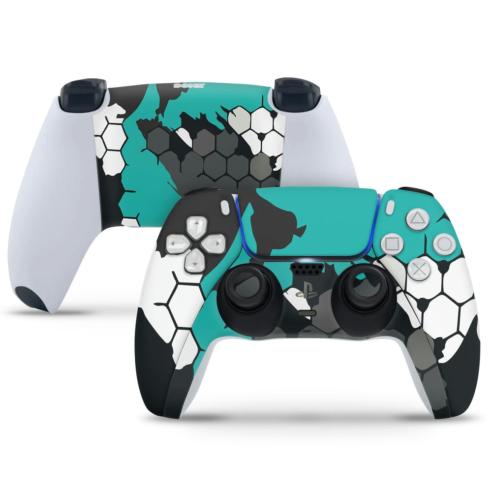 PlayStation 5 Controller Skin - Cyan Black Honeycomb Art – SkinsLegend