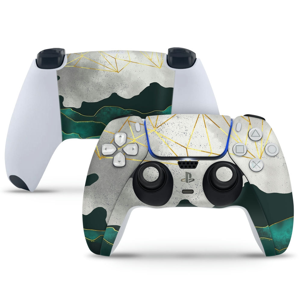 PlayStation 5 Controller Skin - Golden Lightning Design on Green Ocean ...