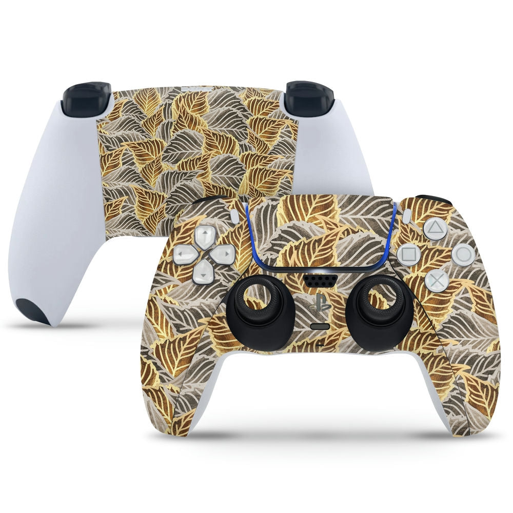 PlayStation 5 Controller Skin - Grey Golden Metallic Leaves – SkinsLegend