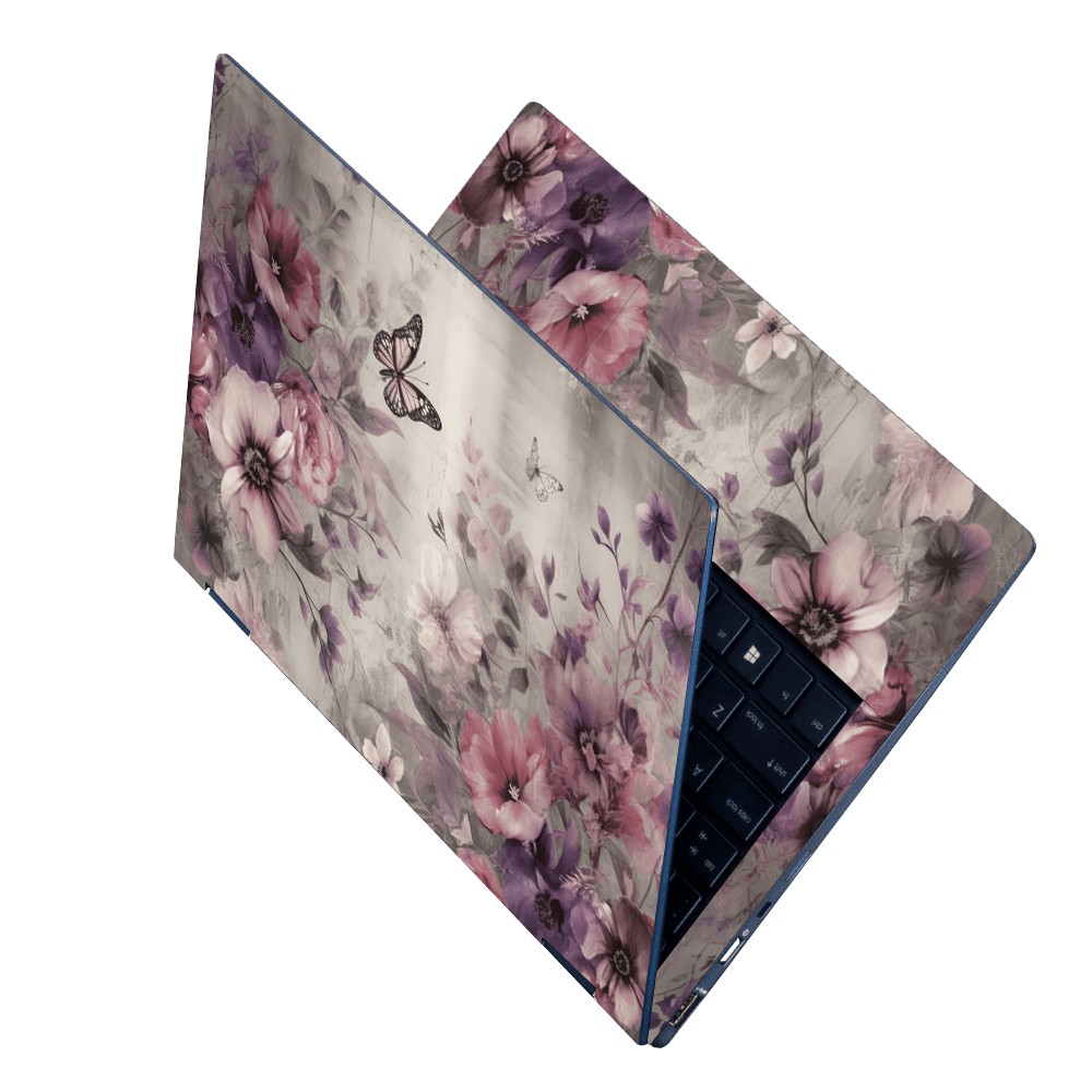 Shop Purple Flowers and Butterfly Laptop Skin | Buy Online Now ...