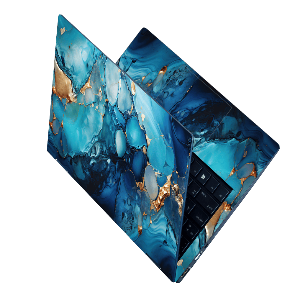 Shop Golden Highlighter on Blue Shaded Marble Laptop Skin | Buy Online ...