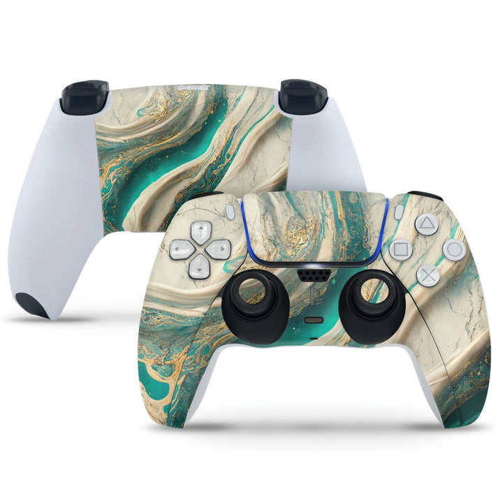 PlayStation 5 Controller Skin - White Green Stone Art – SkinsLegend