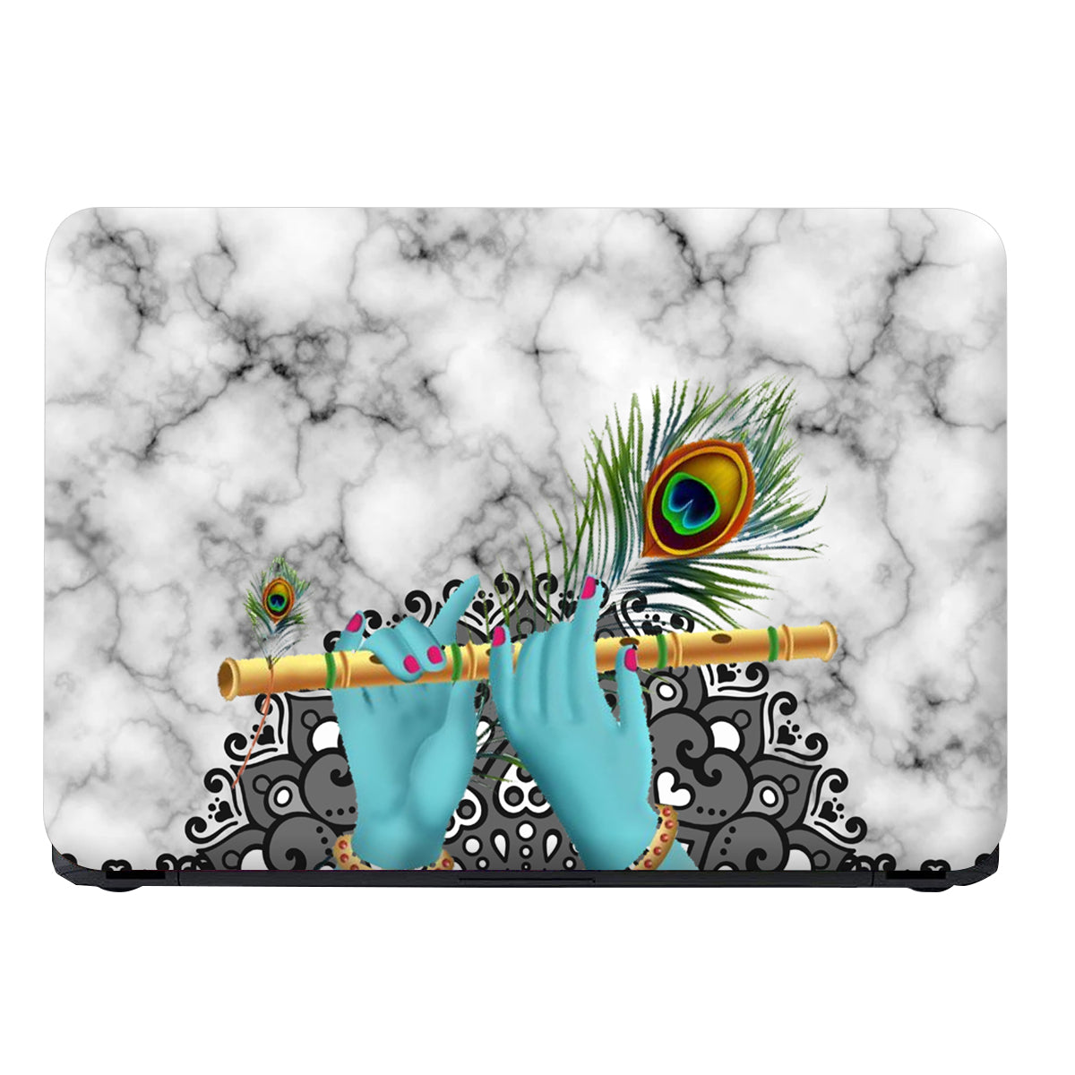 Shop Golden Flute in Krishnas Hand Blue Laptop Skin | Buy Online Now ...