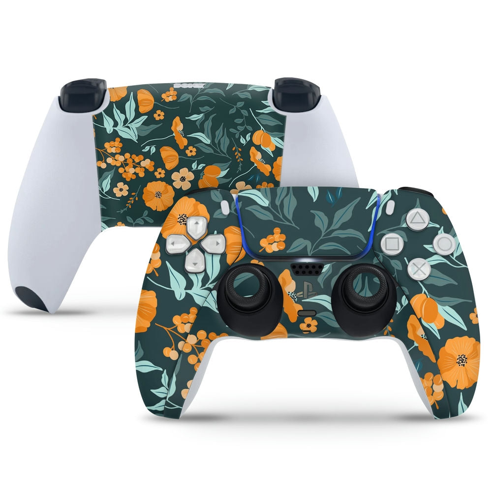 PlayStation 5 Controller Skin - Orange Green Floral on Blue – SkinsLegend