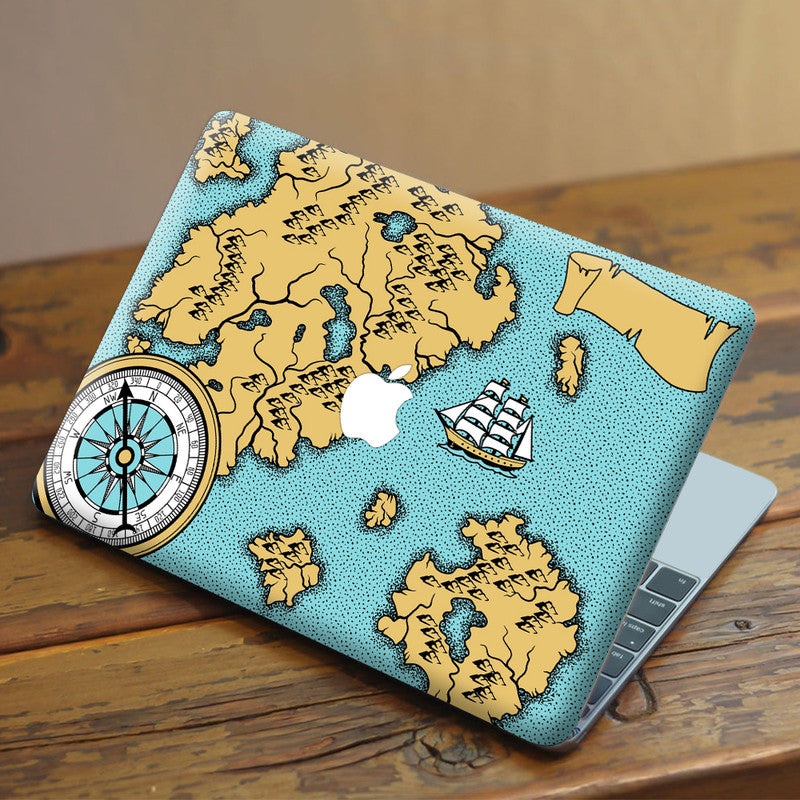 Laptop Skin for Apple MacBook - Compass Map Green and Dark Cream ...