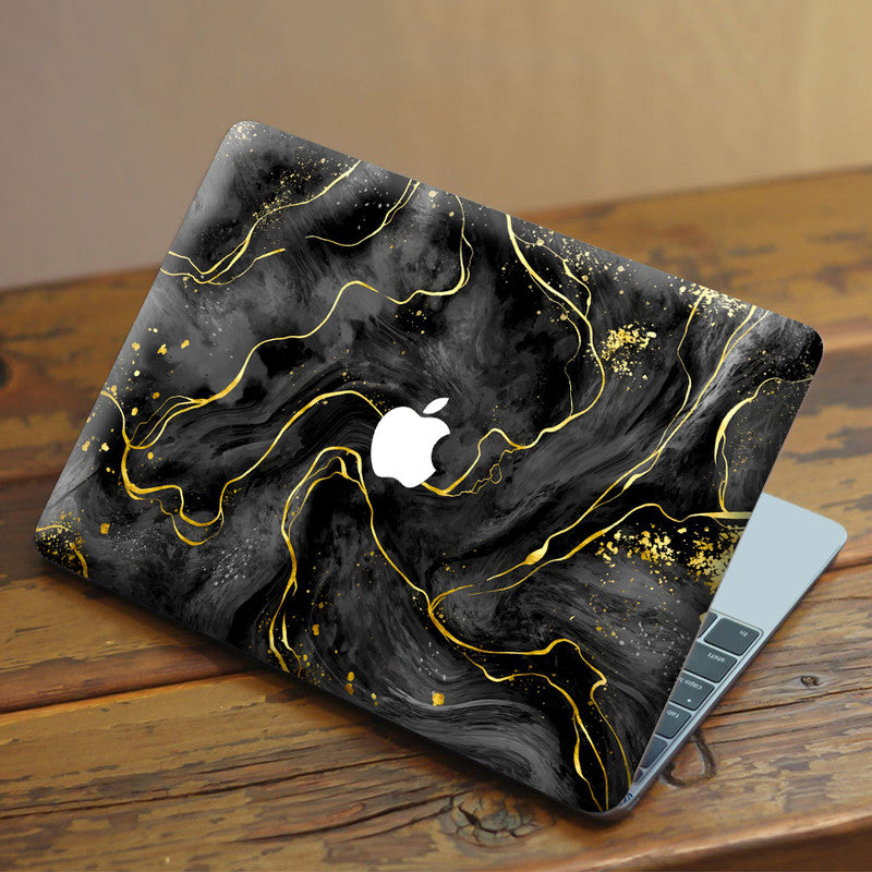 Laptop Skin for Apple MacBook - Golden Effect on Black Marble – SkinsLegend