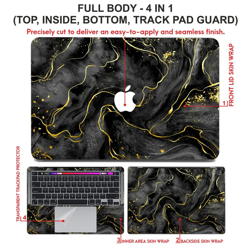 Laptop Skin for Apple MacBook - Golden Effect on Black Marble – SkinsLegend