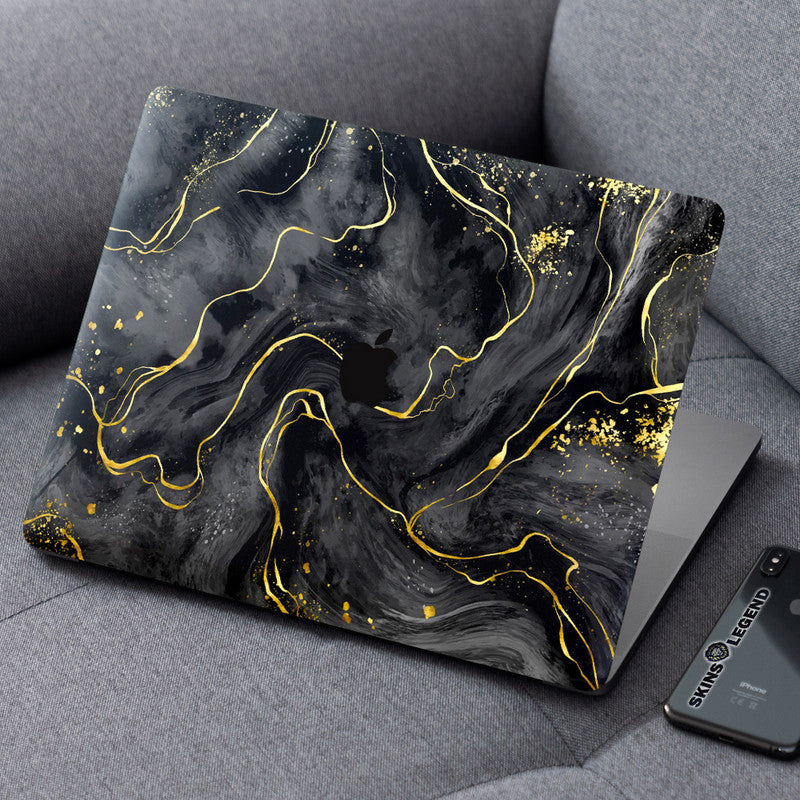Laptop Skin for Apple MacBook - Golden Effect on Black Marble – SkinsLegend