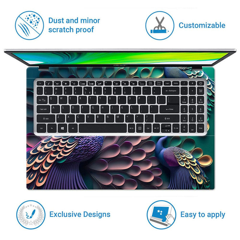 Laptop Skin - Embossed Peacock Blue Green for 15.6 inch Laptop ...