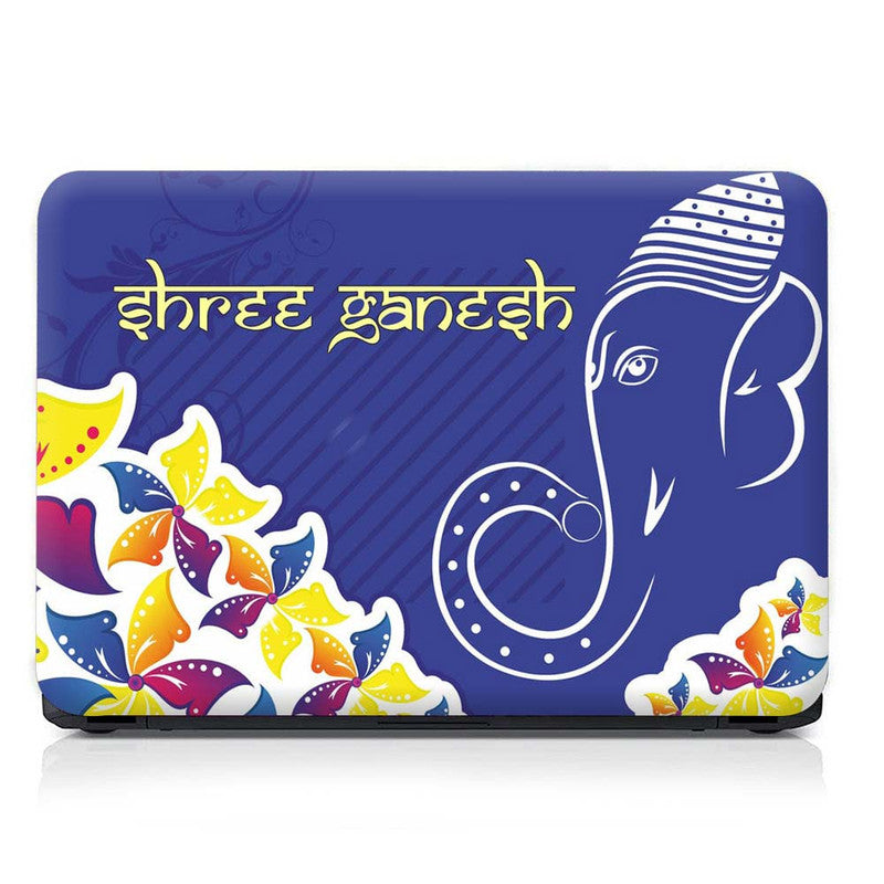 Full Panel Laptop Skin - Lord Ganesh Floral Blue Abstract – SkinsLegend
