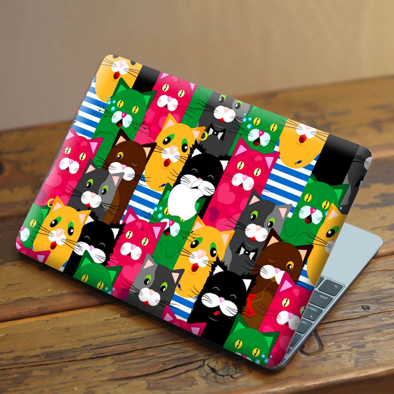 Laptop Skin for Apple MacBook - Multicolour Cat Faces Collage – SkinsLegend