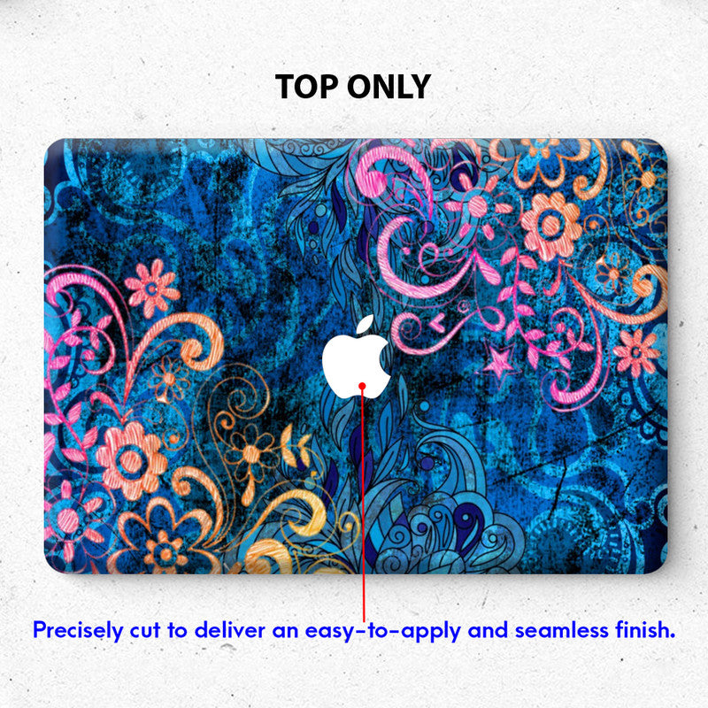 Laptop Skin for Apple MacBook - Vintage Indian Floral Blue Shaded ...
